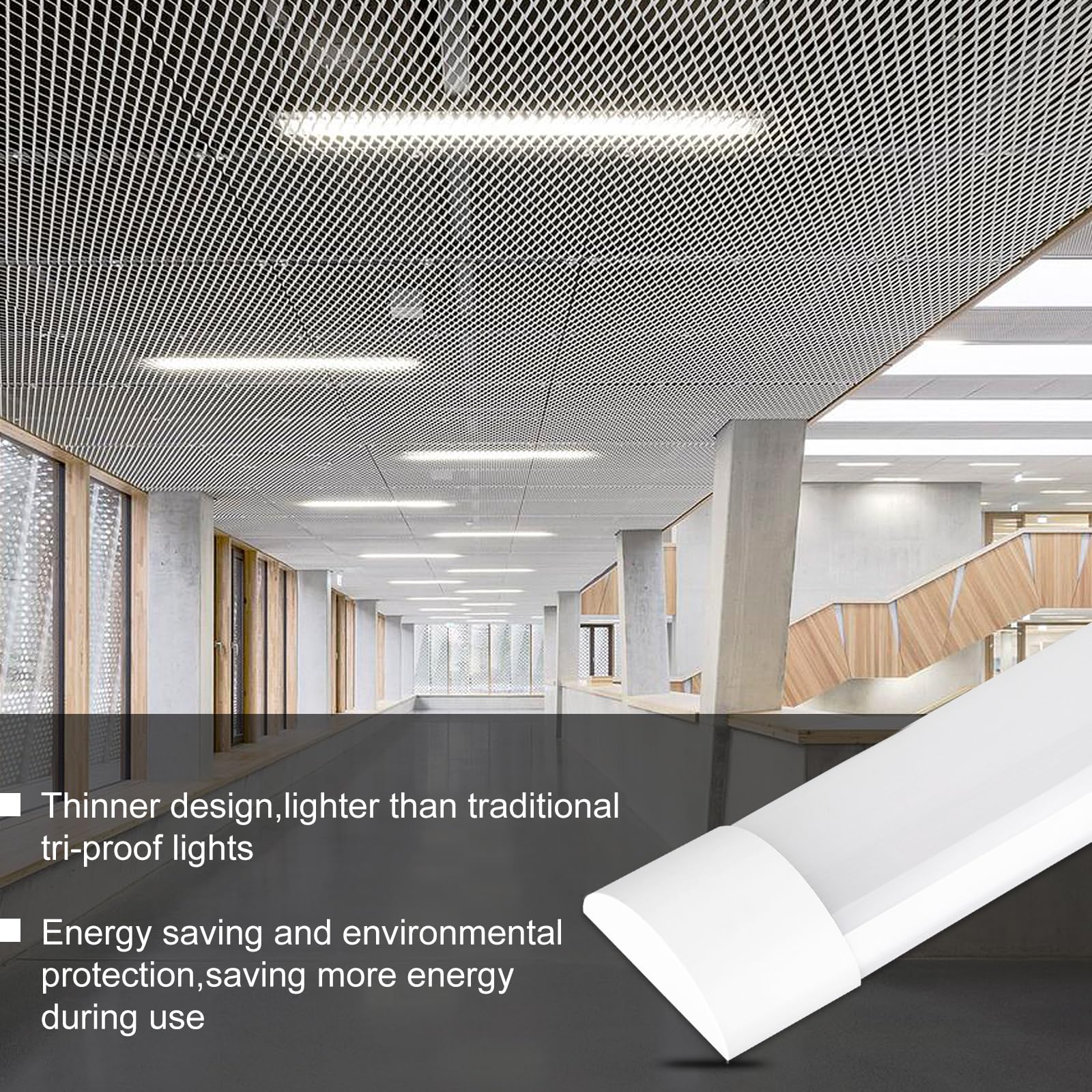 KILIPOL 4FT LED Batten Light, Ceiling Surface Mounted Slim Aluminum LED Tube Lights, 40W 4000K Neutral White for Office, Shop, Garage, Home, 2 Packs