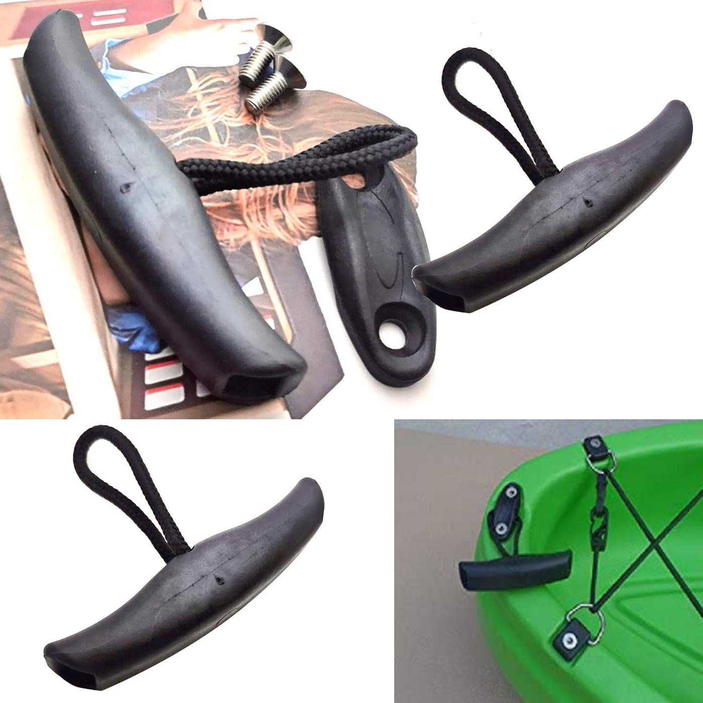 DaNaRaa 4 Pieces Kayak Toggle Carry Handles Grip with Cord Rope Deck Eye and Screws Suit for Rope Replacement Boat Kayak Carrying Accessories Kit