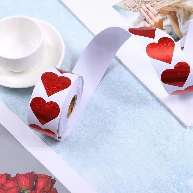 Glitter Heart Stickers Love Decorative Sticker 500 per Roll,1"Self Adhesive Labels for Valentine's Day, Award Charts, Offices, Teachers & Classrooms, Bookmarks