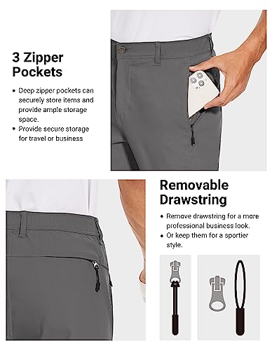 SPECIALMAGIC Golf Pants Men Stretch Slim fit Hiking Pants Lightweight Dress Casual Tapered Zipper Pockets 34 Grey