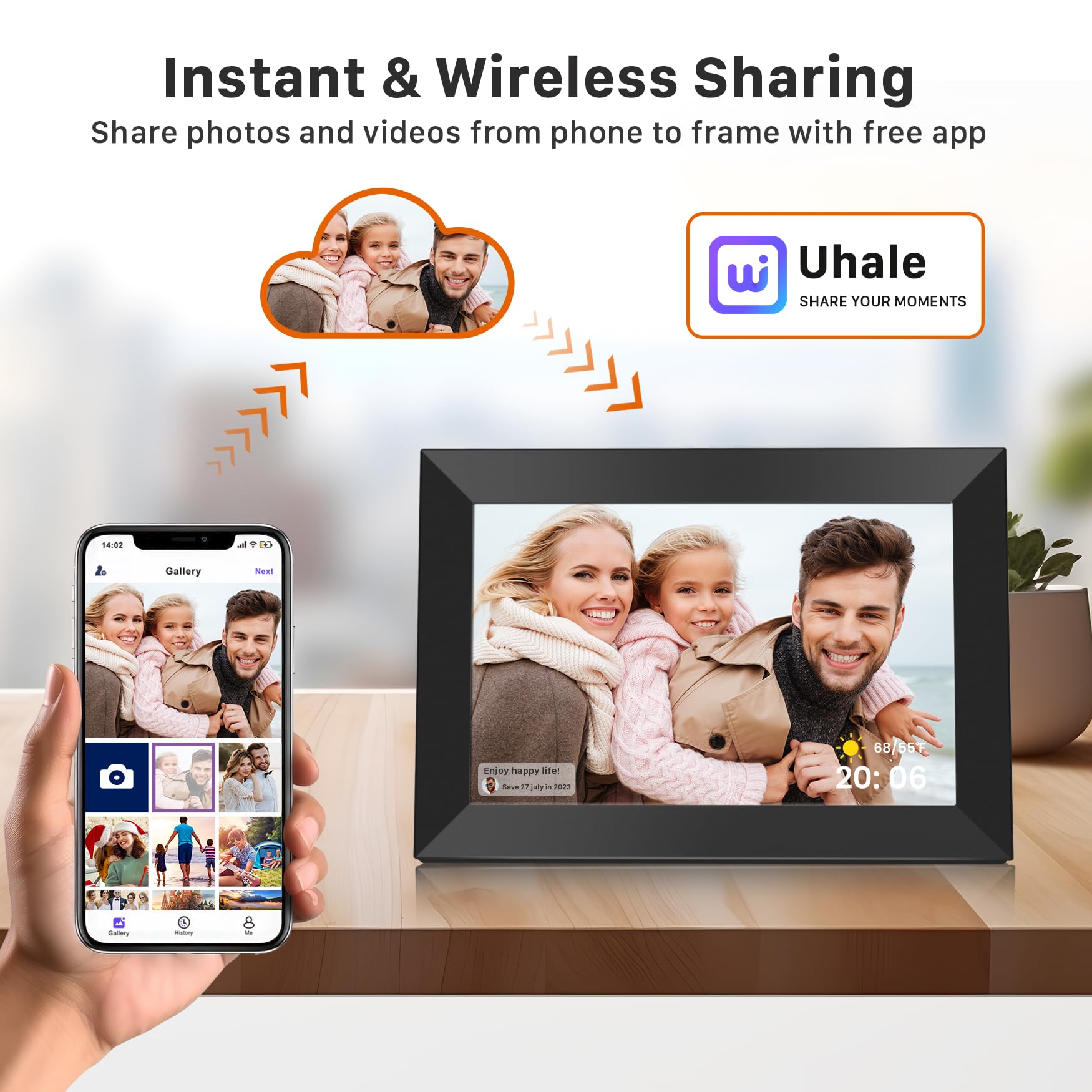 FANGOR 10.1" Digital Picture Frame, WiFi Digital Photo Frame 1280 * 800 HD IPS Touch Screen, 32GB Auto-Rotate Smart Frame Wall Mounted, Share Photos/Videos Via Uhale App