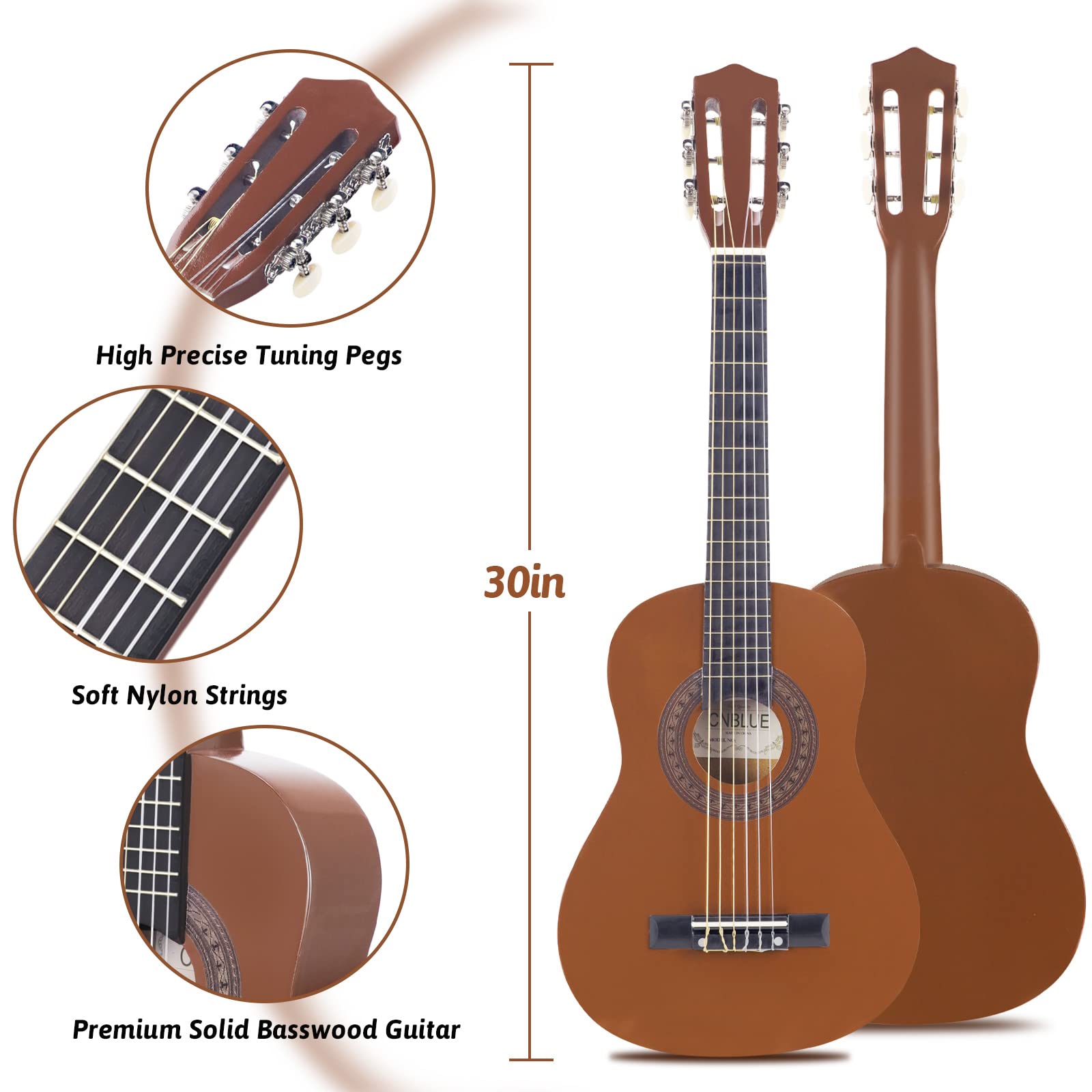 CNBLUE Acoustic Guitar Beginner Half-Size Natural Classical Guitar Mini Guitar 30 Inch Nylon Strings Wooden Guitar for Kid Boy Girl Student Youth Guitarra (Brown)