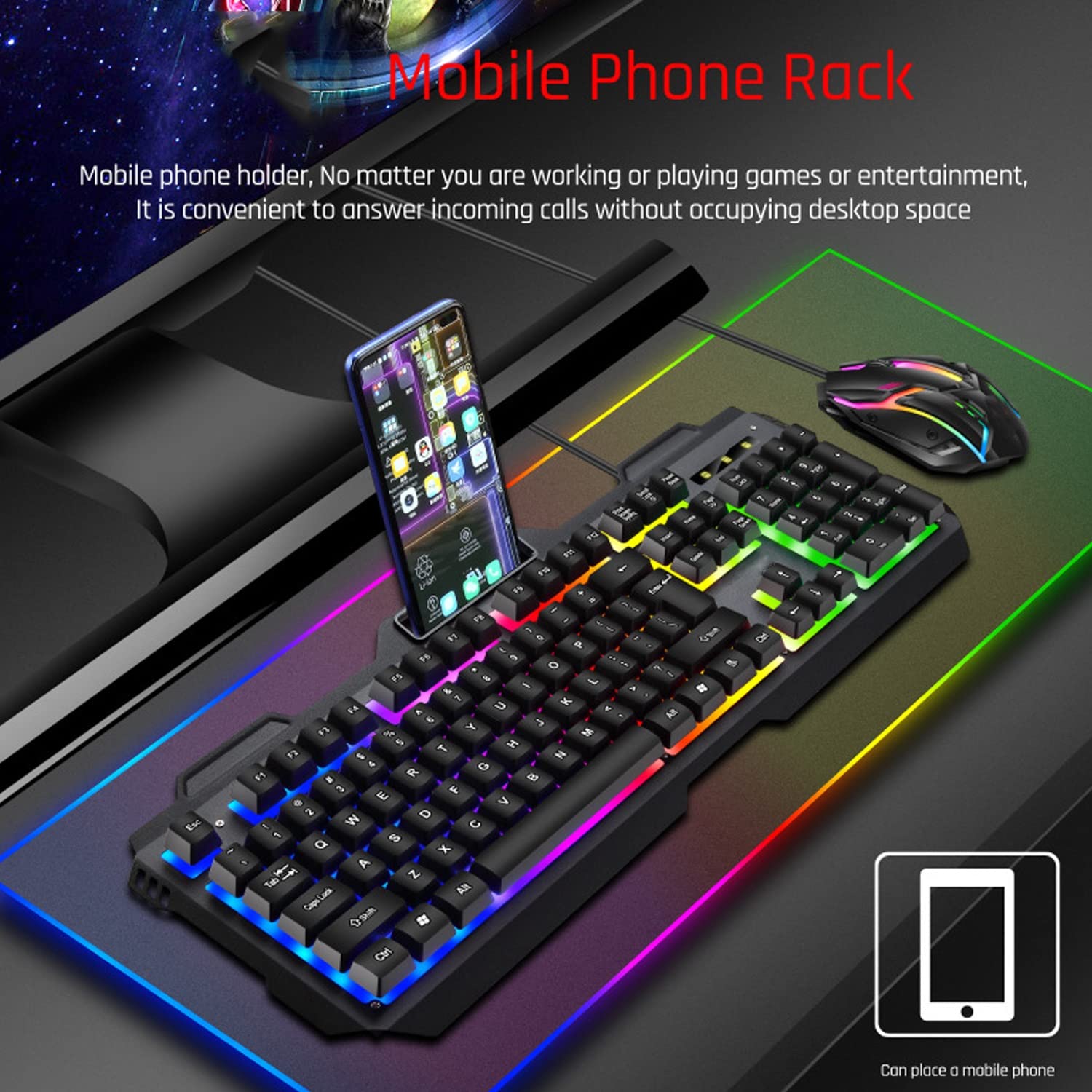 EXHNLE Gaming Keyboard and Mouse Set, LED Backlit Mechanical Feel Business Office Keyboard, with 104 Key Computer PC Gaming Keyboard for PC/Laptop