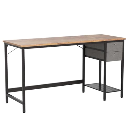 Cubiker Home Office Computer Desk with Drawers, 63 Inch Study Writing Table, Modern Simple Style PC Desk, Rustic Brown