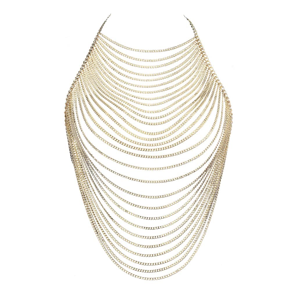 CHRAN Full Body Chain Jewelry for Women Sexy Costume Multilay Silver Metal Chain Harness