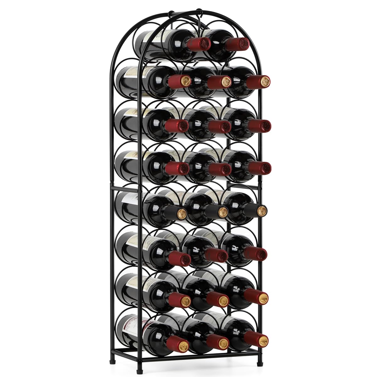 HEOMU 23 Wine Rack Freestanding Floor, Metal Wine Rack Wine Bottle Holder Stands Wine Storage Organizer Display Rack Table Wine Glass Rack for Bar Kitchen Dining Living Room, Black