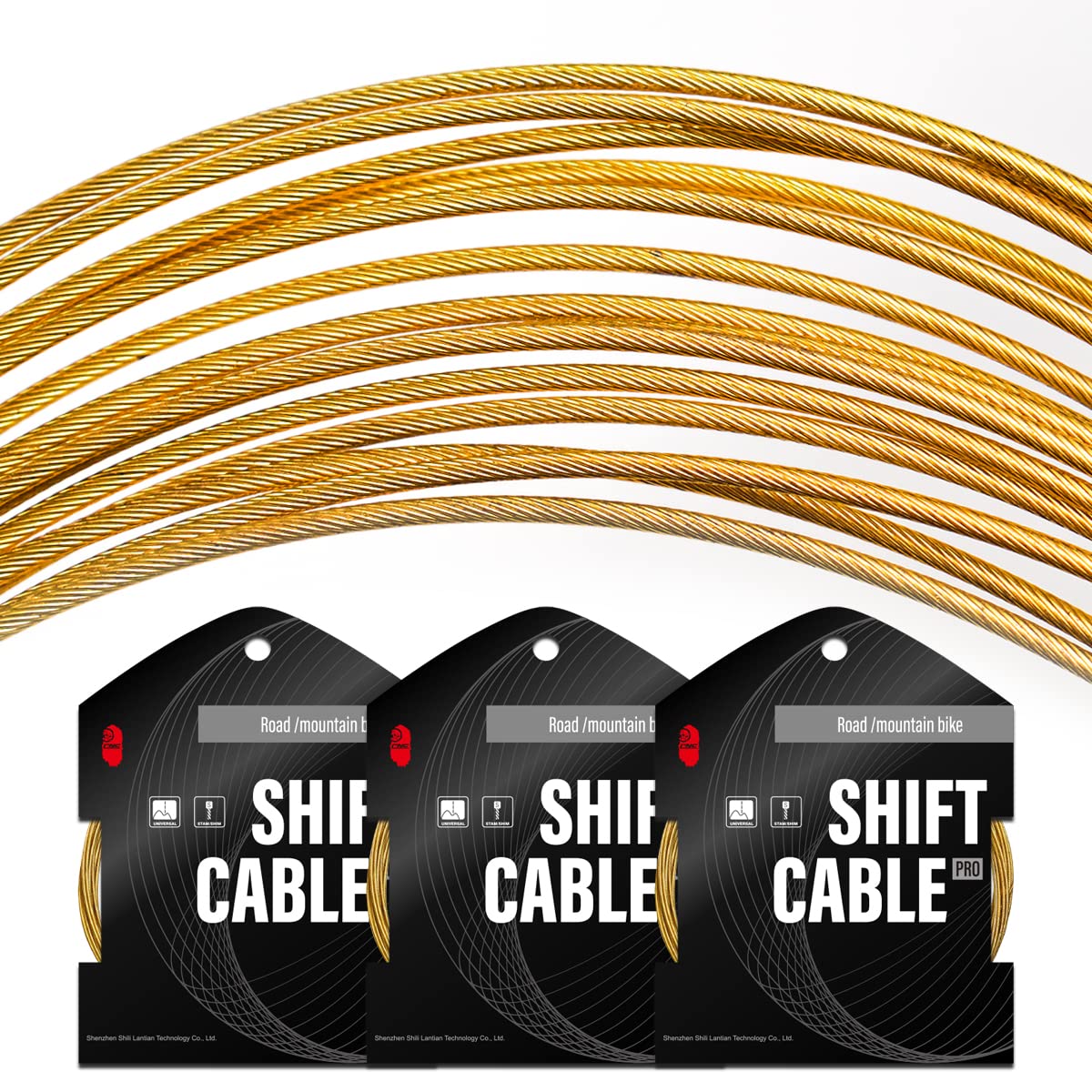 CNC Pro Slick Polished Bike Shifter Cable for Shimano/SRAM|Mountain bike,Road bike,MTB Derailleur Cable 2x1.1x 2100mm,Gold.