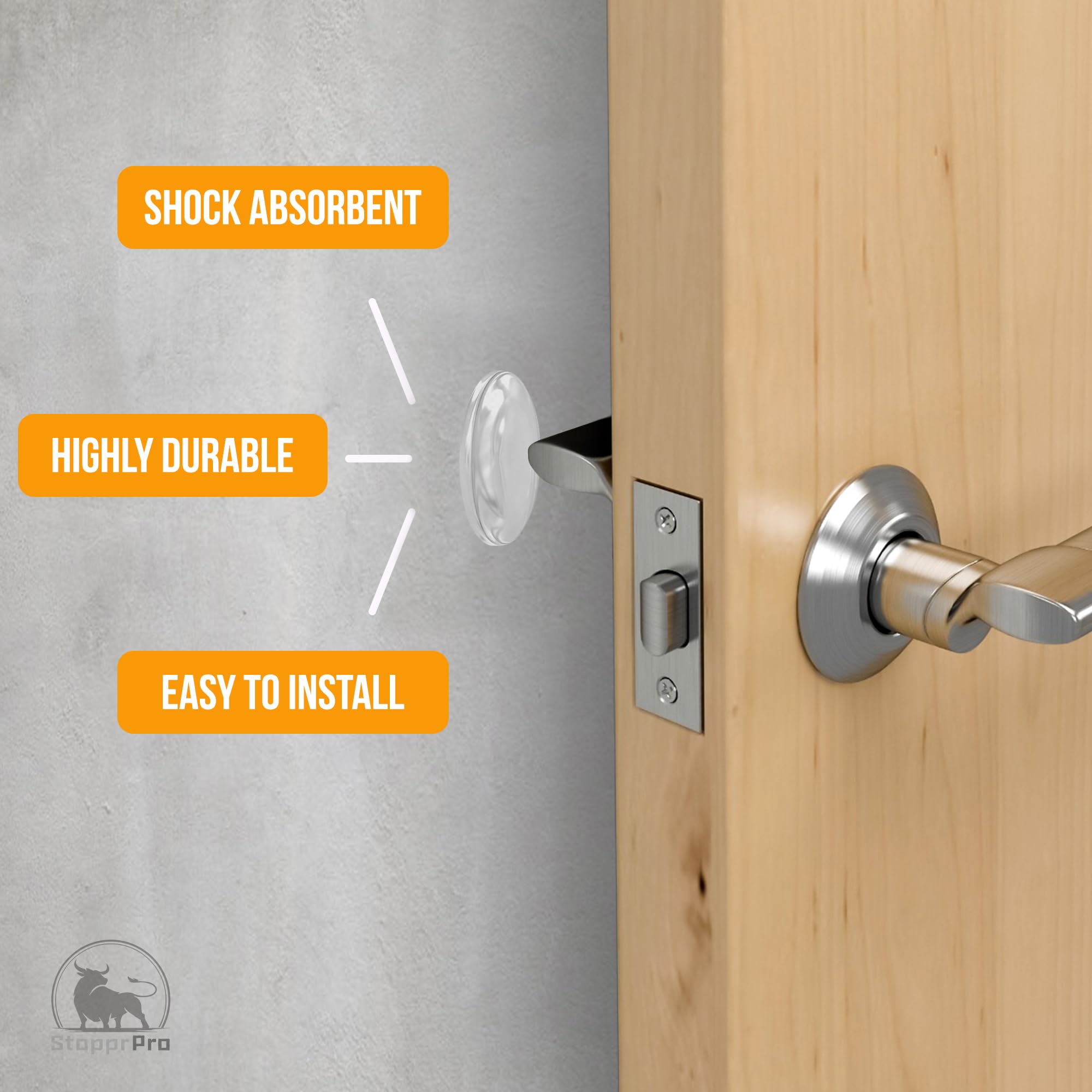 Clear Door Stoppers for Wall 2β (8 Pack) - Wall Protectors from Door Knobs with Strong Adhesive Glue - Shock Absorbent and Discreet Door Bumpers