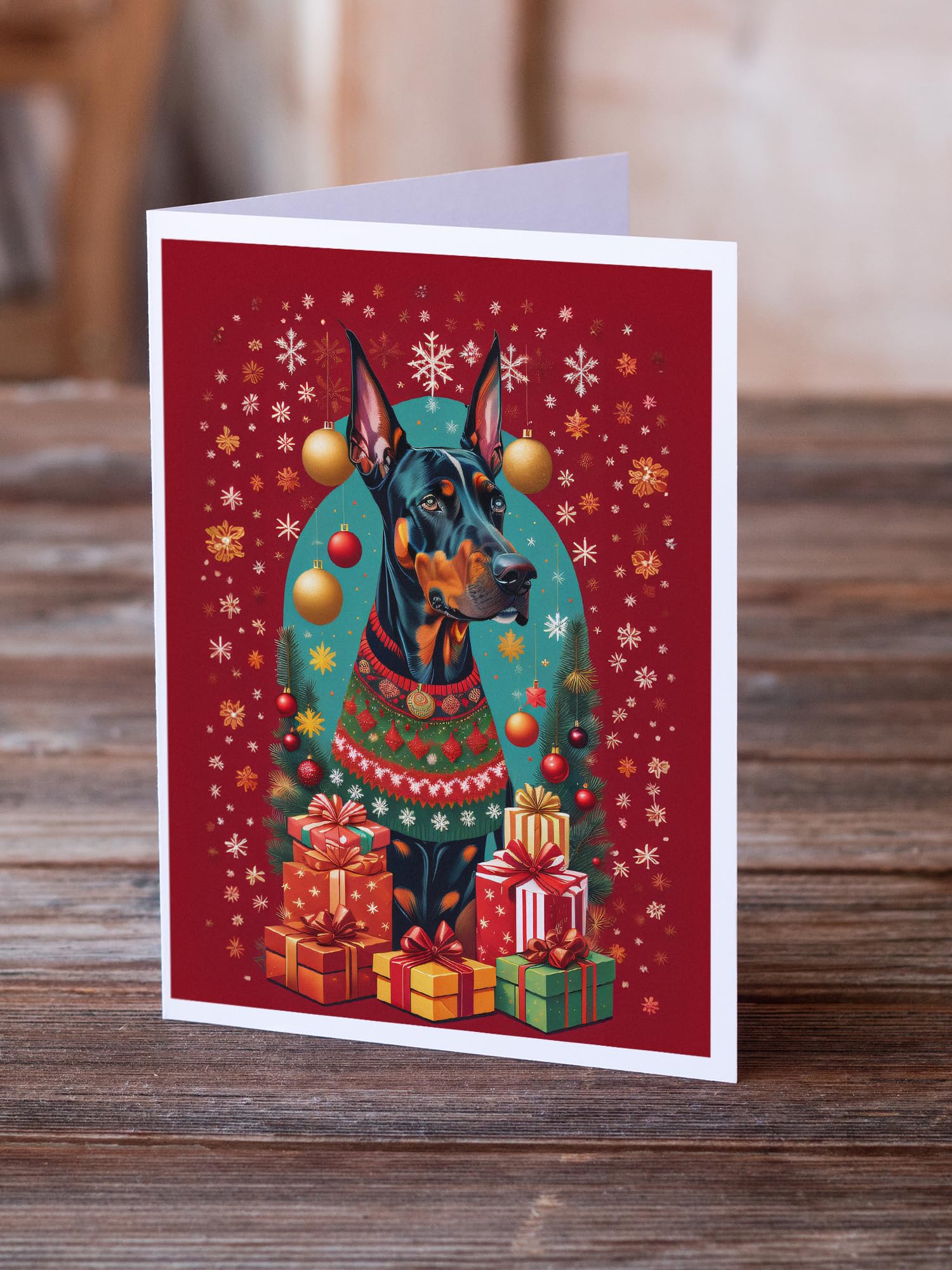 Caroline's Treasures DAC3077GCA7P Doberman Pinscher Holiday Christmas Greeting Cards Pack of 8 Blank Cards with Envelopes Whimsical A7 Size 5x7 Blank Note Cards