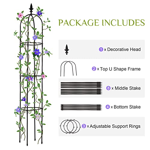 Lalahoni Trellis for Climbing Plants Outdoor, Rustproof Plant Support Potted Flowers Vegetable Vine Indoor Outdoor Garden Obelisk, 6ft Tall Rose Black 1pc