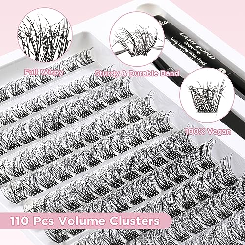Cuckoo DIY Eyelash Extension Kit, 110 PCS DIY Cluster Eyelash Extension Kit With Lash Bond and Seal, Applicator Tool Lash Extensions Kit,9-16 Mix Lash Cluster Kit, 3D Cluster Eyelash Extensions Kit