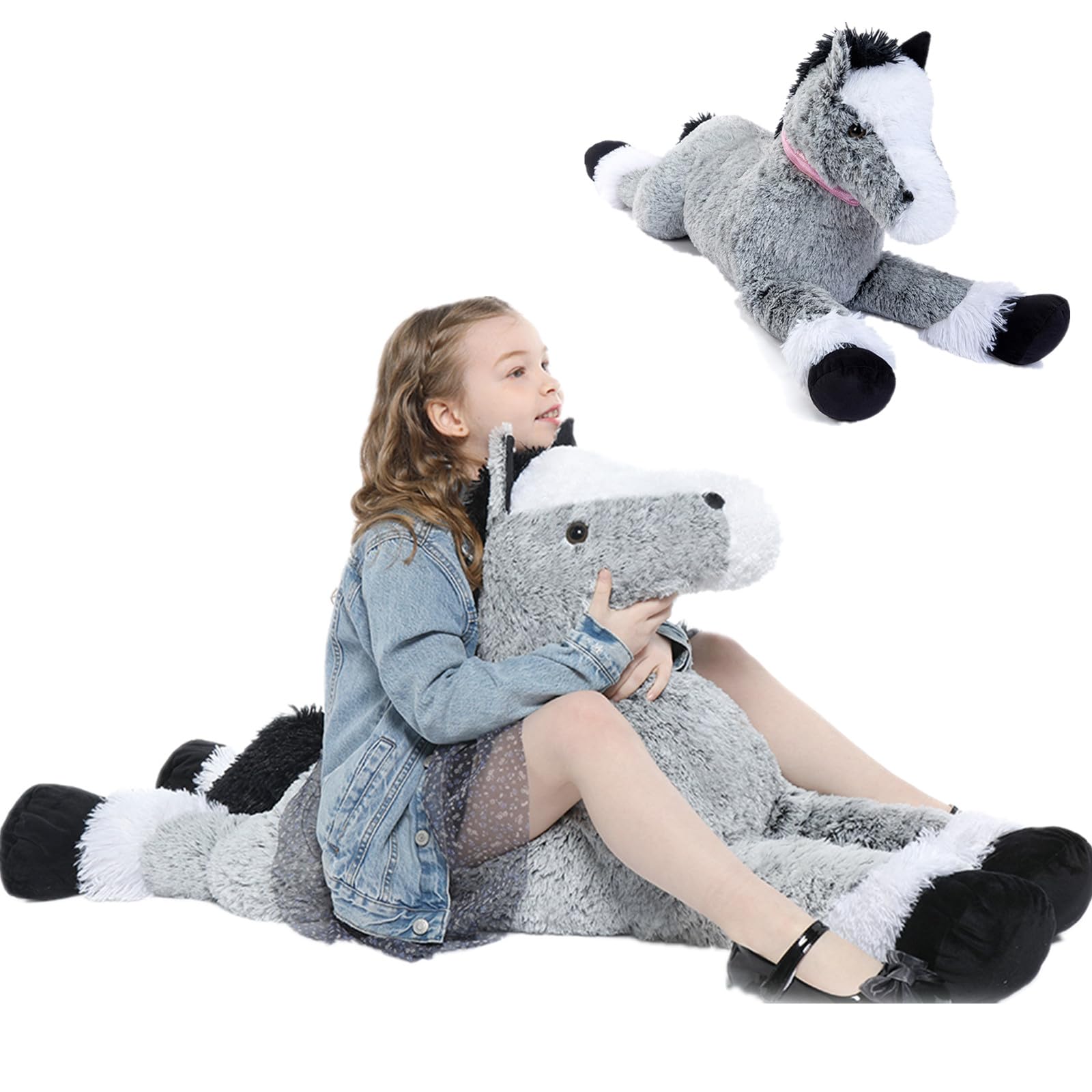 Tezituor 35 Inch Horse Stuffed Animals, Large Stuffed Horse Plush Pillow, Soft Gray Pony Plush Toy for Boys Girls