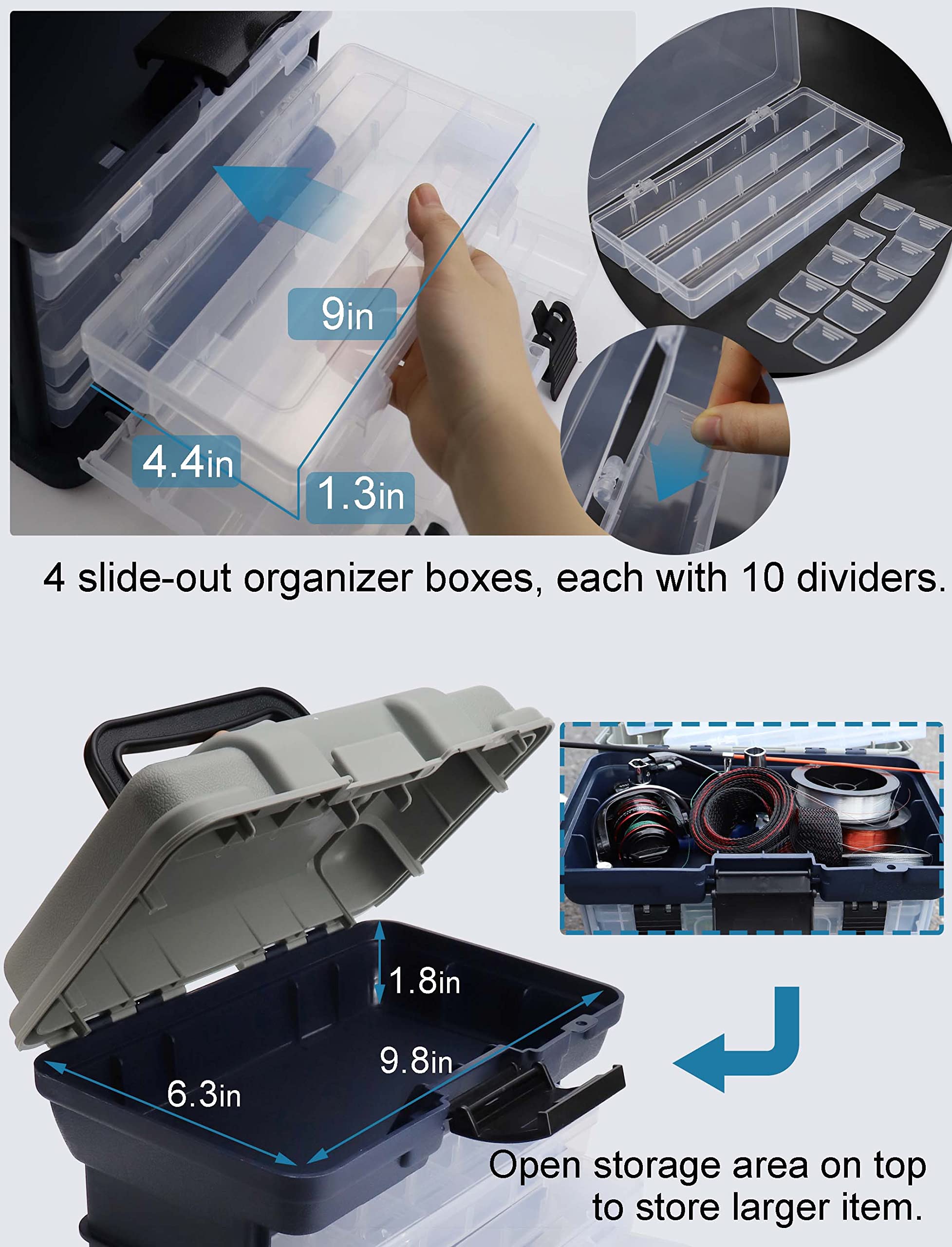 Ducurt Tackle Box Fishing Box Organizer Large Tackle box Organizers and Storage 4 Layers Tacklebox