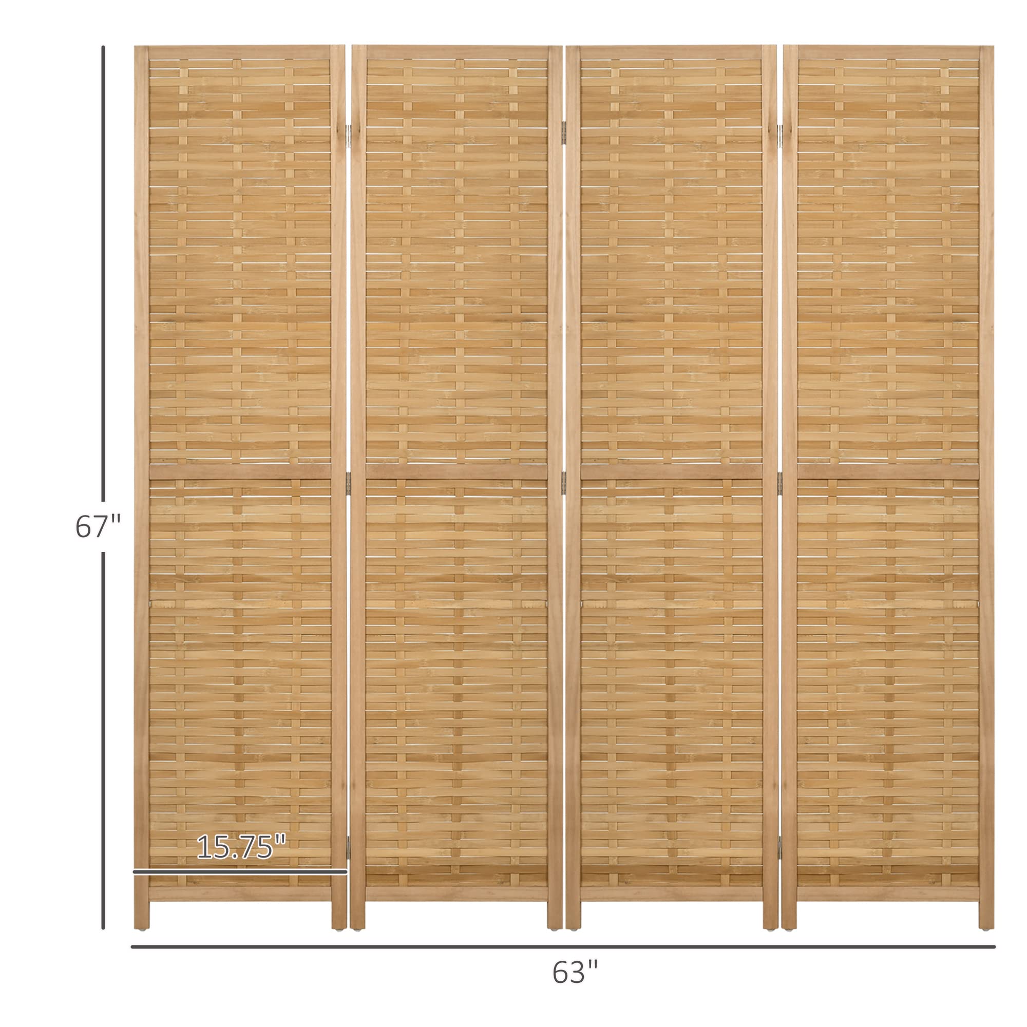 HOMCOM 4 Panel Room Divider, 5.5' Tall Bamboo Portable Folding Privacy Screens, Hand-Woven Double Side Partition Wall Dividers for Home Office, Natural