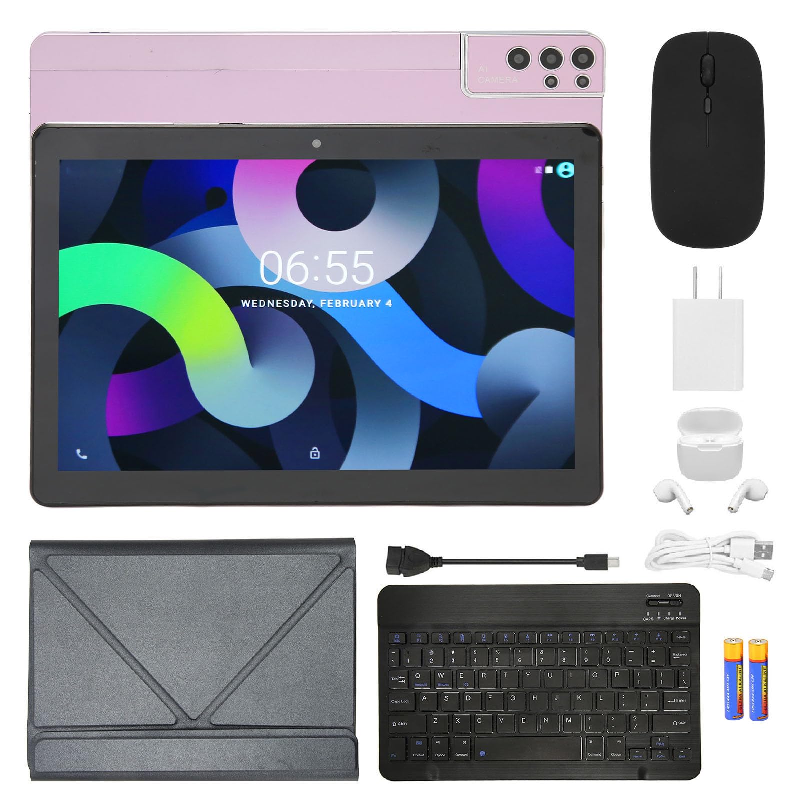DAUERHAFT Business Tablet Office Tablet Dual Camera 3 Card Slots US Plug 100-240V 10.1 Inch FHD 4GB 64GB with Headphone Mouse Keyboard for School (#1)