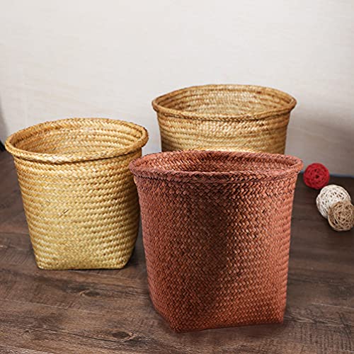 Zerodeko Trash Can Straw Woven: Wastebasket Bedroom Trash Can 24X24 Office Small Garbage Cans Wicker Waste Basket Countertop Trash Container for Home Office Coffee