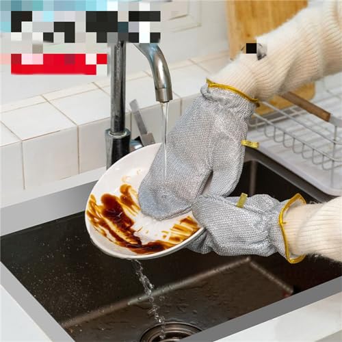 CUBIKOKIH Wire Dishwashing Gloves,Kitchen Wire Dishwashing Gloves Anti-Scalding, Heat-Insulating and Decontamination Artifact (Silver,1pair)