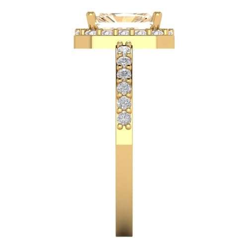 Clara Pucci 2.07 ct Emerald Cut Solitaire Halo Natural Brown Morganite Engagement Promise Anniversary Bridal Ring 18K Yellow Gold 7.5