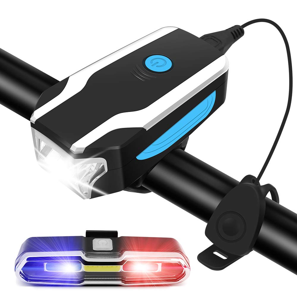 CS Force Bike Light Set, Anti-Theft Alarm Bicycle Front & Tail Light USB Rechargeable Waterproof Cycling Headlight and Taillight Set with 3 Lighting Modes 5 Sounds Loud Siren, Fits Mountain Road Bike