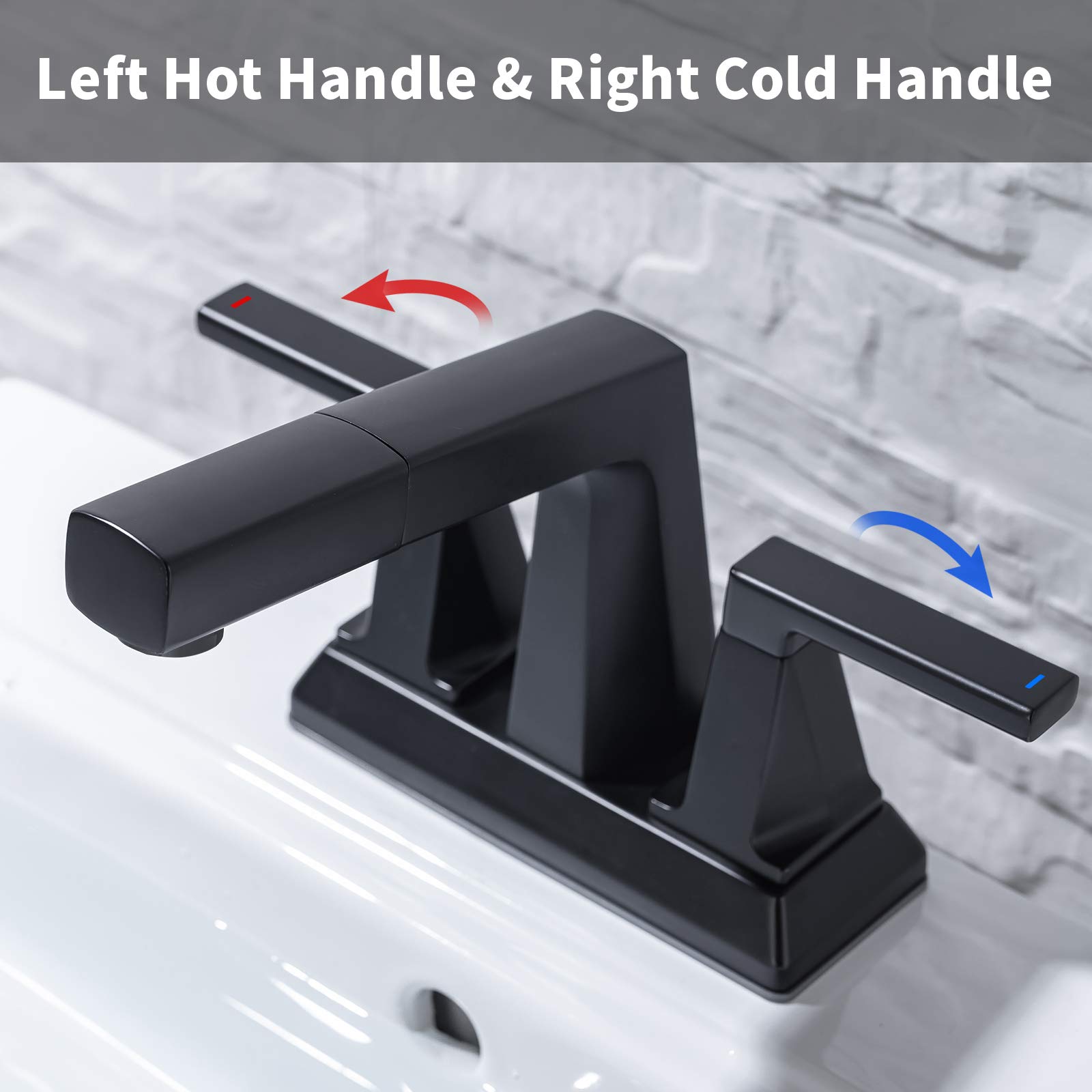 KAIYING 2 Handle Centerset Bathroom Sink Faucet, Black Bathroom Faucet 3 Hole with Pull Out Sprayer, 4 Inch Lavatory Faucet, Modern Vanity Faucet, Mixer Tap for Hot and Cold Water