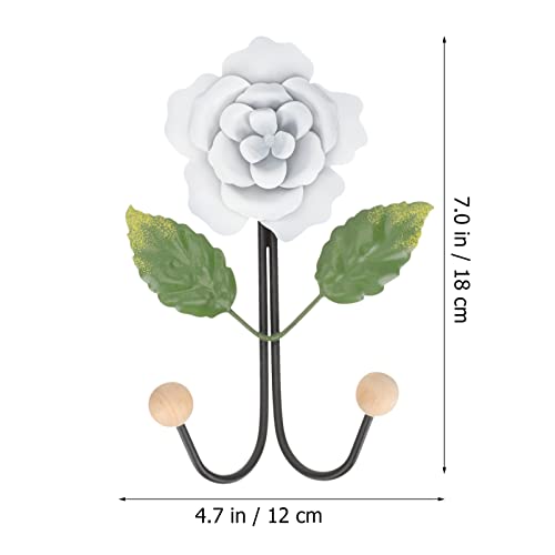 Zerodeko Wall Hanger Wall Mounted Rose Hook Entryway Iron Key Holder Wall Hanging Double Clothes Hook Door Back Hook Bathroom Towel Hook for Bags Hat Jackets White Decorative Rose Iron Hooks
