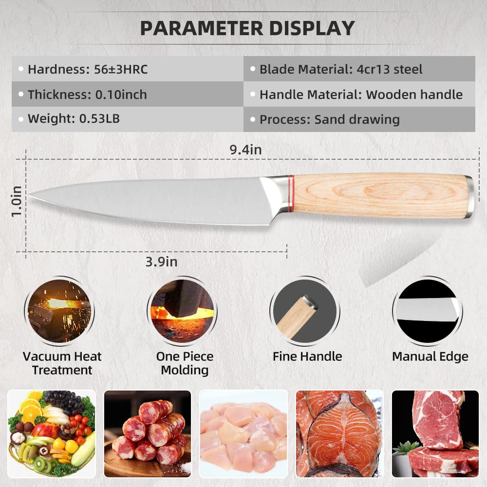 Fseoot Kitchen Utility Knife, Small Kitchen Knife Vegetable and Fruit Knife, Paring Knife with Ergonomic Handle for Home and Outdoor Use (khaki)
