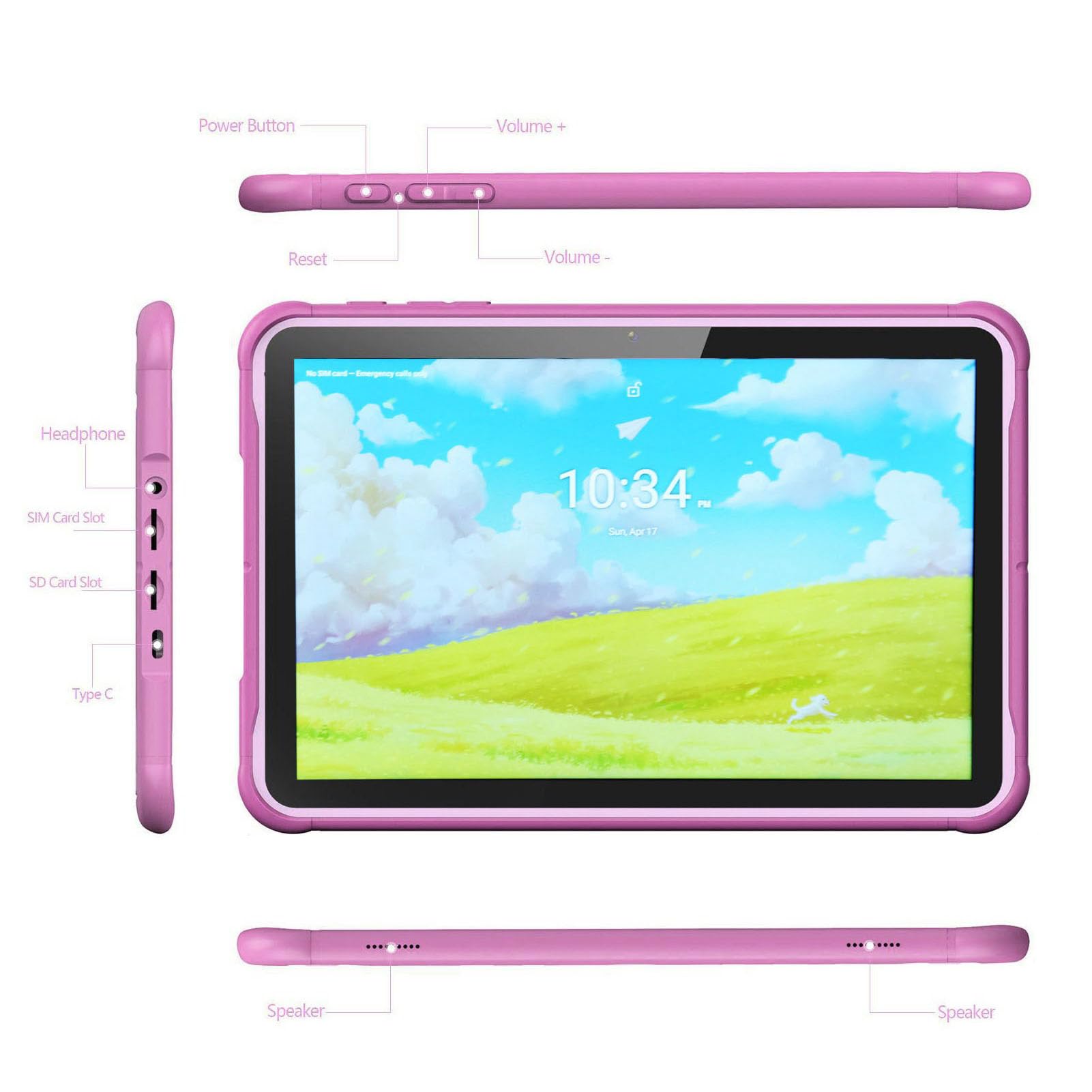 DAUERHAFT Children Tablet, 2GB RAM 32GB ROM Eye Protection Kids Tablet 10 Inch HD IPS Screen for Study for Android 10 (US Plug)