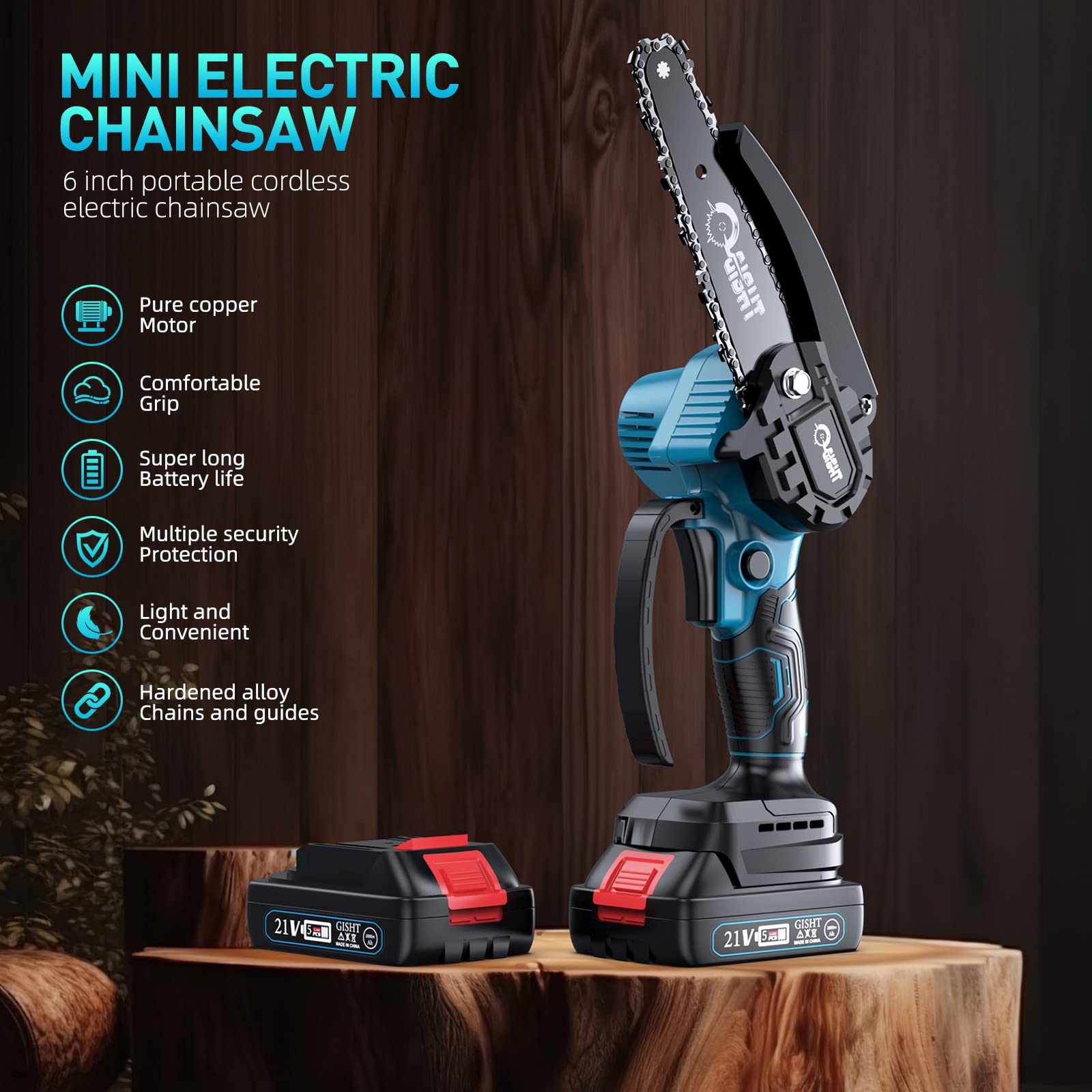 Cordless Mini Chainsaw,Electric Chain Saw With Two Power Batteries,6-Inch Handheld Small Electric Chainsaw for Tree Pruning