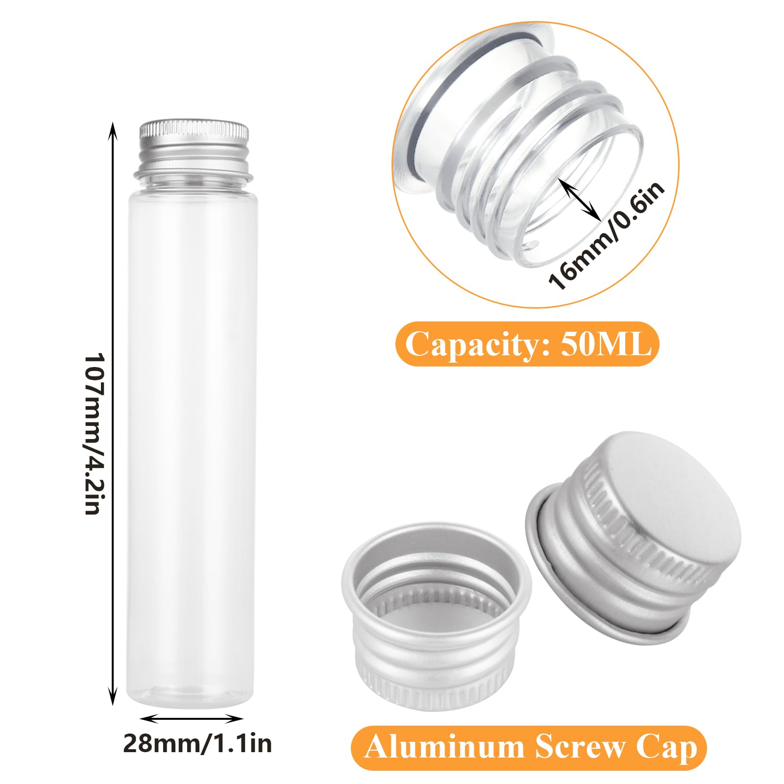 LDXDRU 60Pcs 50ml Plastic Test Tubes with Caps, Clear Test Ttube Candy Containers, Flat Bottomed Test Tube Container for Gumball Candy Beads Decoration, Scientific Experiments