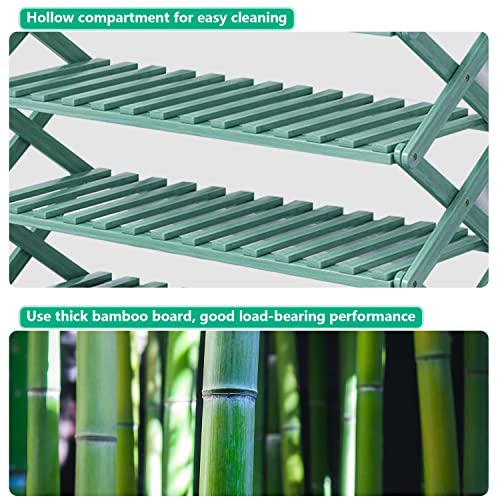 SAISN 5 Tier Wooden Shoe Rack Bamboo Shoes Storage Shelf Stackable Shoe Organizer Racks Multifunctional Free Standing Shoe Shelf Free Installation Foldable Shoe Stand for Entryway Hallway (Green)