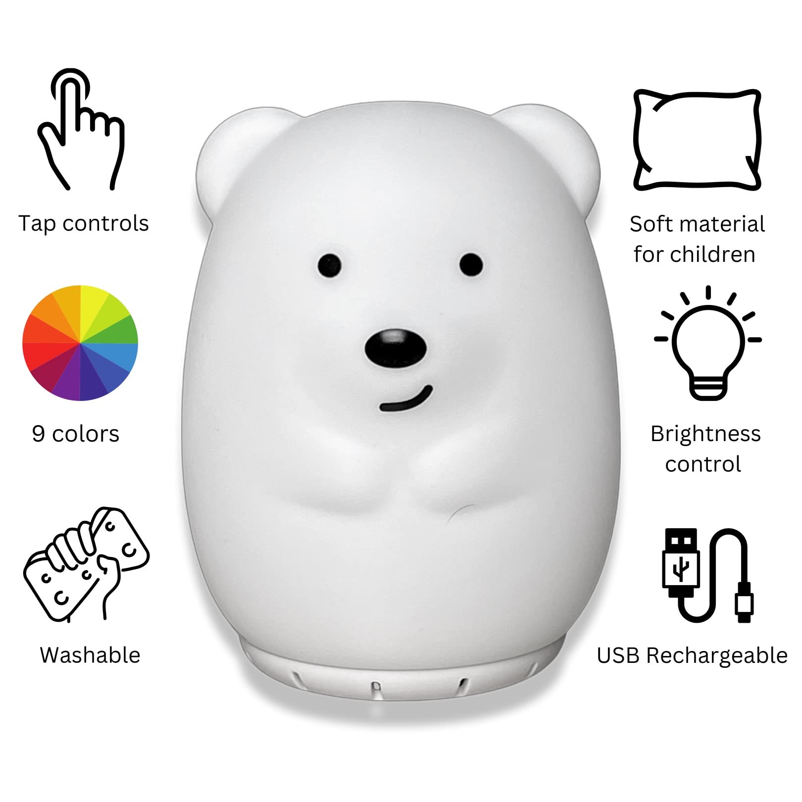 Glowing Night Light with Bluetooth Speaker - Bear, Nursery Night Light, Silicone Nursery Light for Baby and Toddler