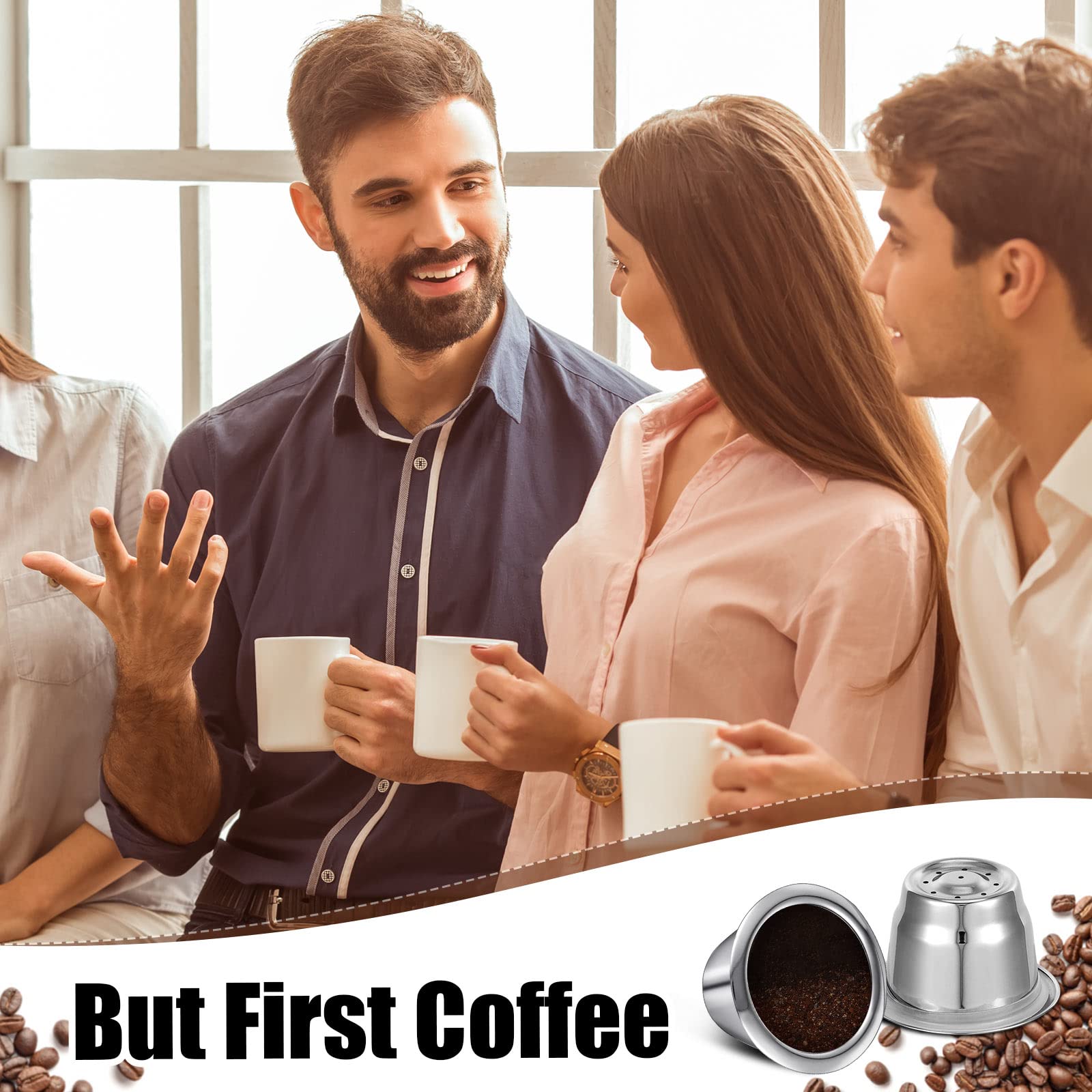 Didaey Reusable Espresso Capsules Stainless Steel Refillable Coffee Pods Reusable Espresso Pods with Aluminum Foil Seals Stickers Lids Compatible with Nespresso Machines (6 Cups, 204 Lids)