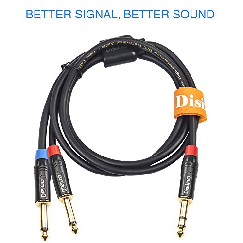 Disino 1/4 inch TRS Stereo Y-Splitter Insert Cable, 1/4 Inch Male Jack to Dual 1/4inch(6.35mm) Male TS Mono Breakout Cable Audio Patch Cord - 3.3 Feet/1 Meter