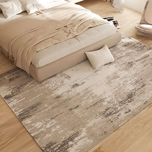 OIGAE Machine Washable Rug 9'x12', Ultra-Thin Foldable Abstract Modern Area Rug, Stain Resistant Anti Slip Backing Rugs for Living Room&Bedroom&Dining Room, Brown