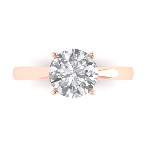 Clara Pucci 2.0 ct Round Cut Solitaire Moissanite Engagement Wedding Bridal Promise Anniversary Ring in 18K Rose Gold Size 8.75
