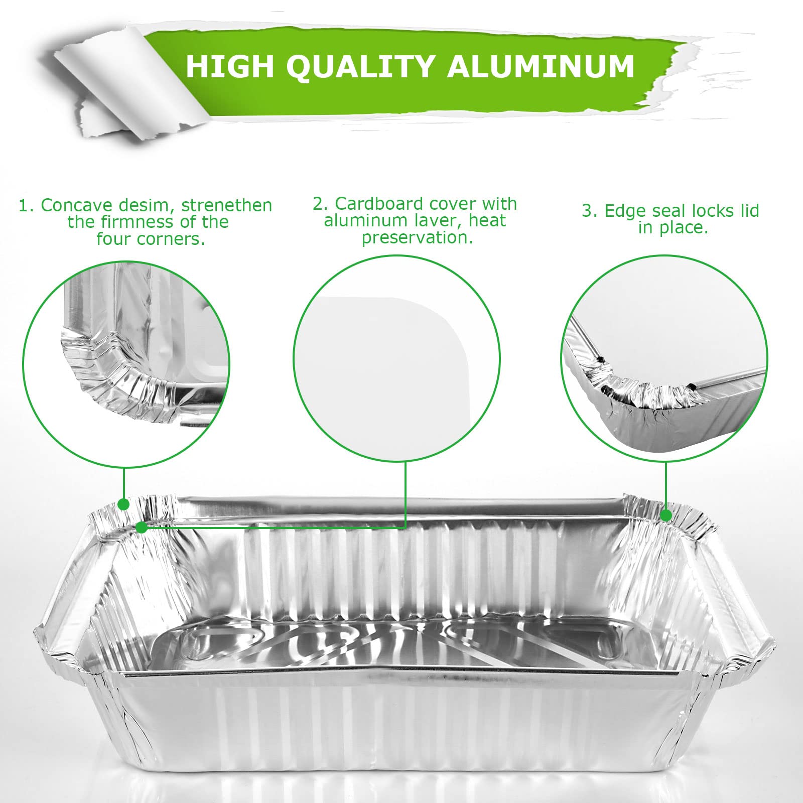 CYEAH 50 Packs Aluminum Foil Pans with Lids 8 x 6 Inch Disposable Foil Pans, 2.25lb Capacity Foil Food Containers with Lids,Disposable Cookware Tin Pans for Baking, Cooking, Heating and Takeout
