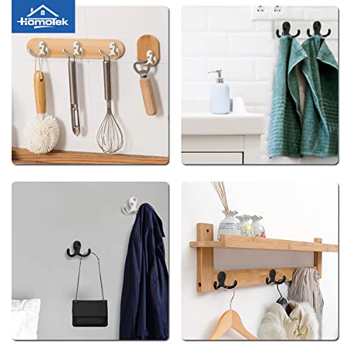 HOMOTEK 4 Pack Heavy Duty Coat Hooks Wall Mounted Double Prong(Left and Right) Rustproof Coat Hooks Hardware Retro Dual Robe Hanger for Coat,Towel, Scarf, Hat, Bag, Key, Shoes, Oil Rubbed Bronze