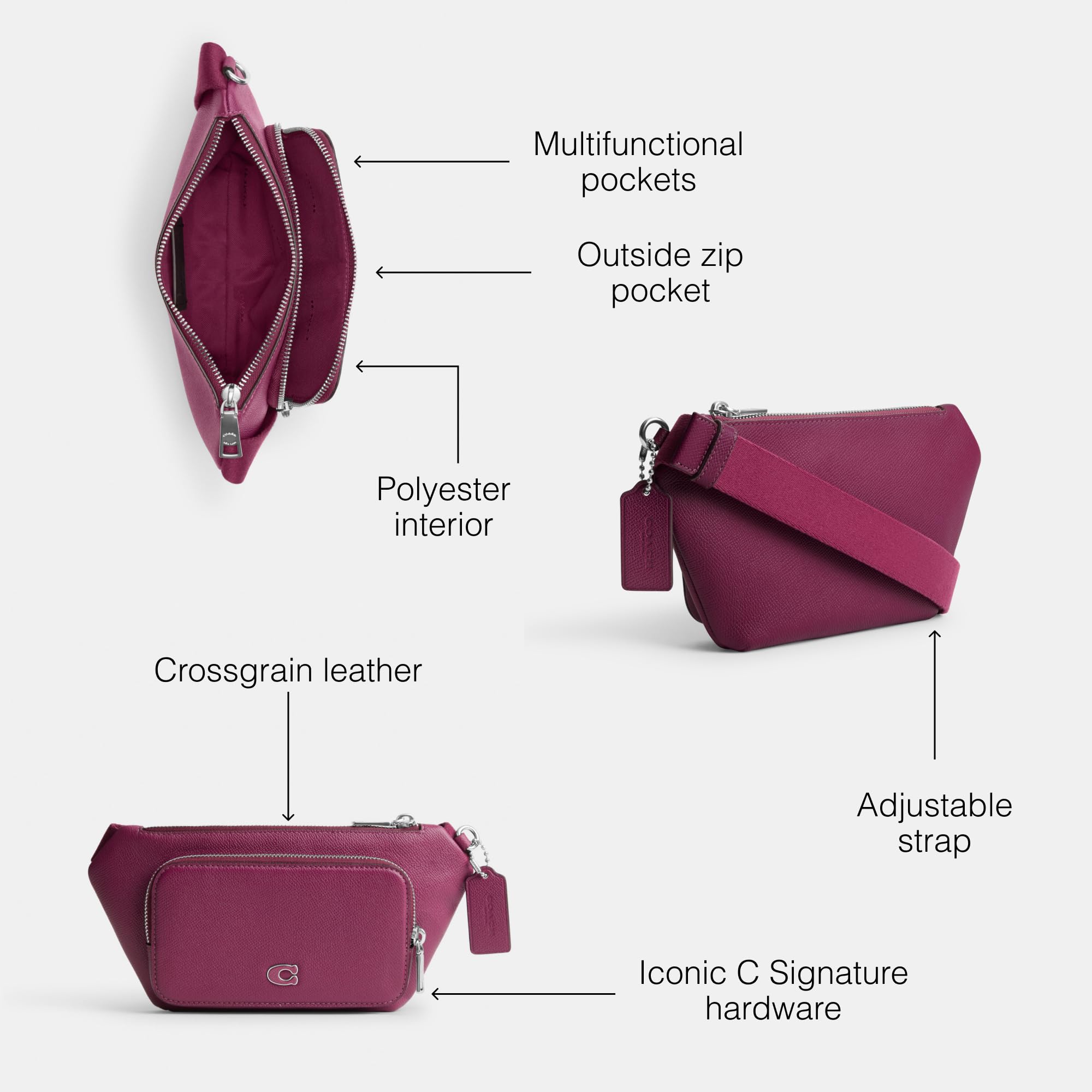 COACH Belt Bag in Crossgrain Leather, DEEP Plum