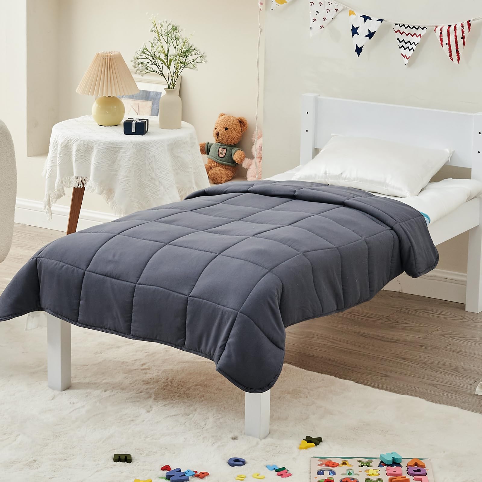 yescool Weighted Blanket (7 lbs, 41" x 60", Grey) Cooling Heavy Blanket for Sleeping Perfect for 60-90 lbs, Throw Size Breathable Blanket with Premium Glass Bead, Machine Washable