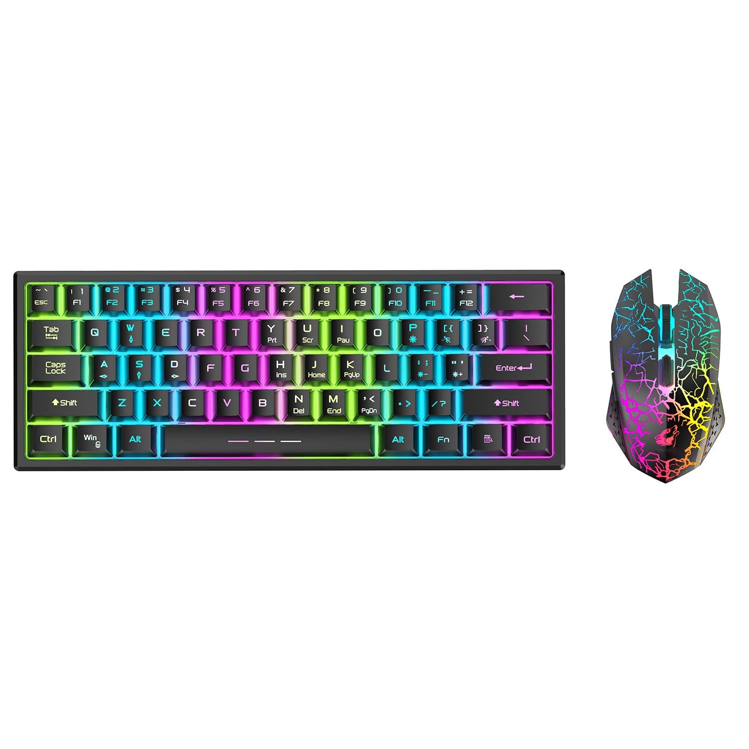 EXHNLE Gaming Keyboard and Mouse Combo, Ultra-Compact 62 Keys RGB Backlit Mini Keyboard, with 62 Key Computer PC Gaming Keyboard for PC/Laptop (Color : Black)