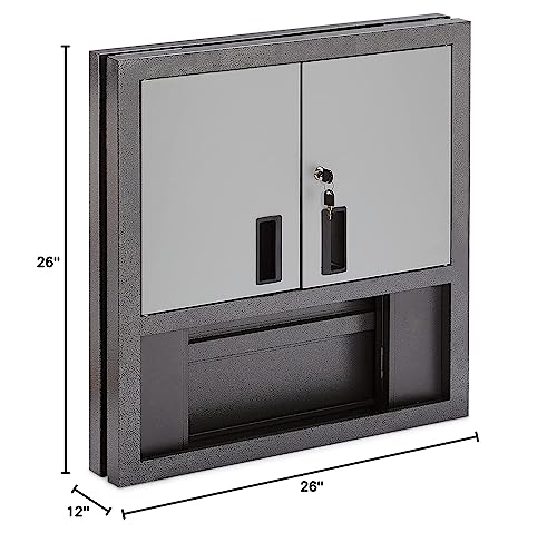 ROCKPOINT Buttom Open Drawer Wall Foldable Storeage Cabinets with Doors,Garage Storage Cabinet 2 Shelves & Locker,Metal Grey