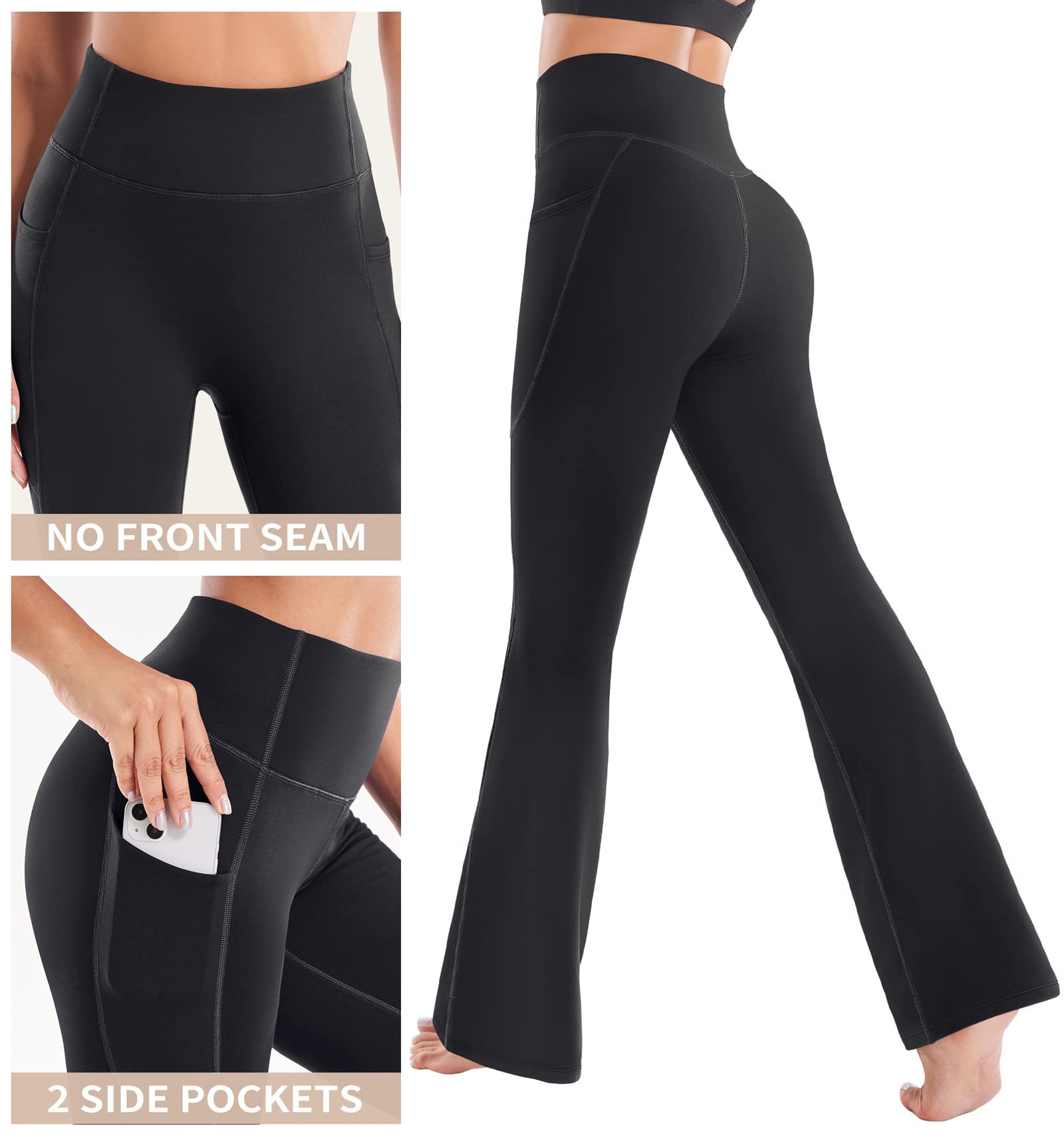 Ewedoos 29" Fleece Lined Pants Women Flare Yoga Pants with Pockets for Women Bootcut Thermal Pants for Winter Black