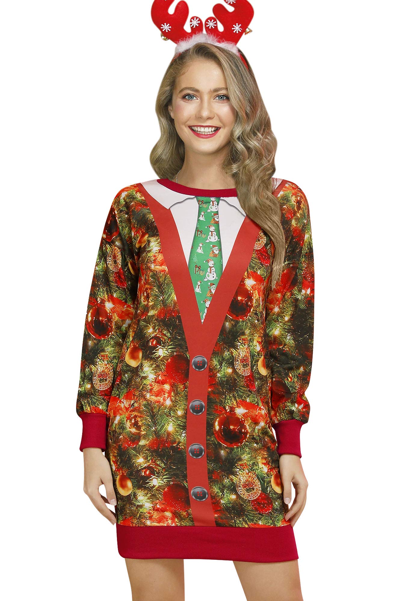 Christmas Womens Funny Pullover Sweatshirt Holiday Party Long Sleeves Ugly Dress Snowman Tie S