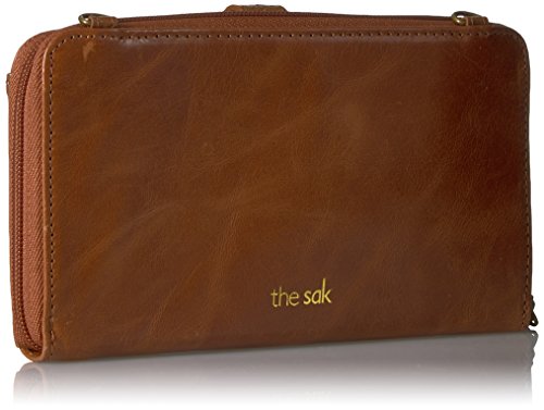 The Sak Iris Large Smartphone Crossbody Bag in Leather, Convertible Wristlet Purse Design, Tobacco Floral Embossed