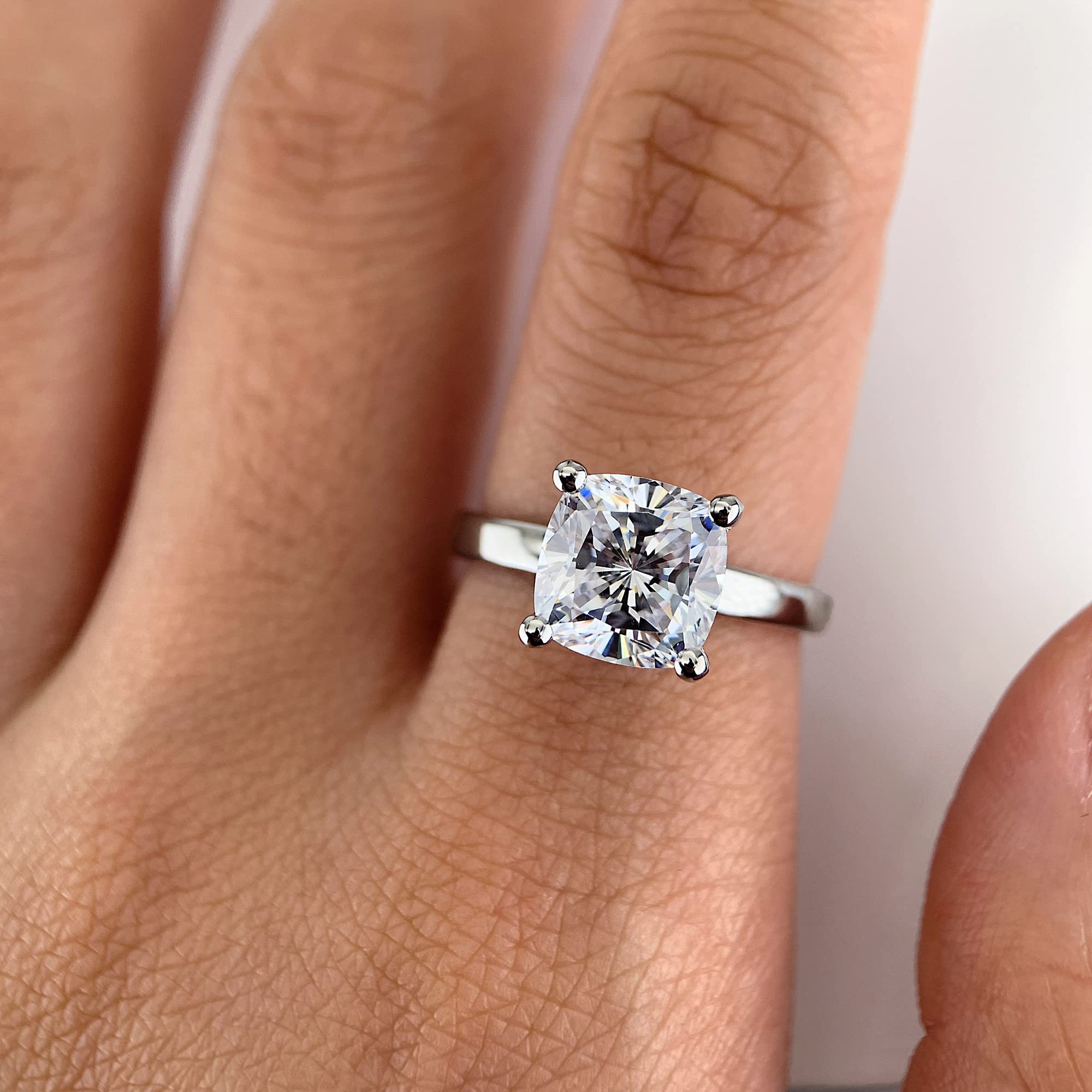 Cushion Cut 8 * 8mm 2.5ct Cubic Zirconia CZ 925 Sterling Silver Engagement Rings For Women Wedding Rings Size 5-10 (7.5)