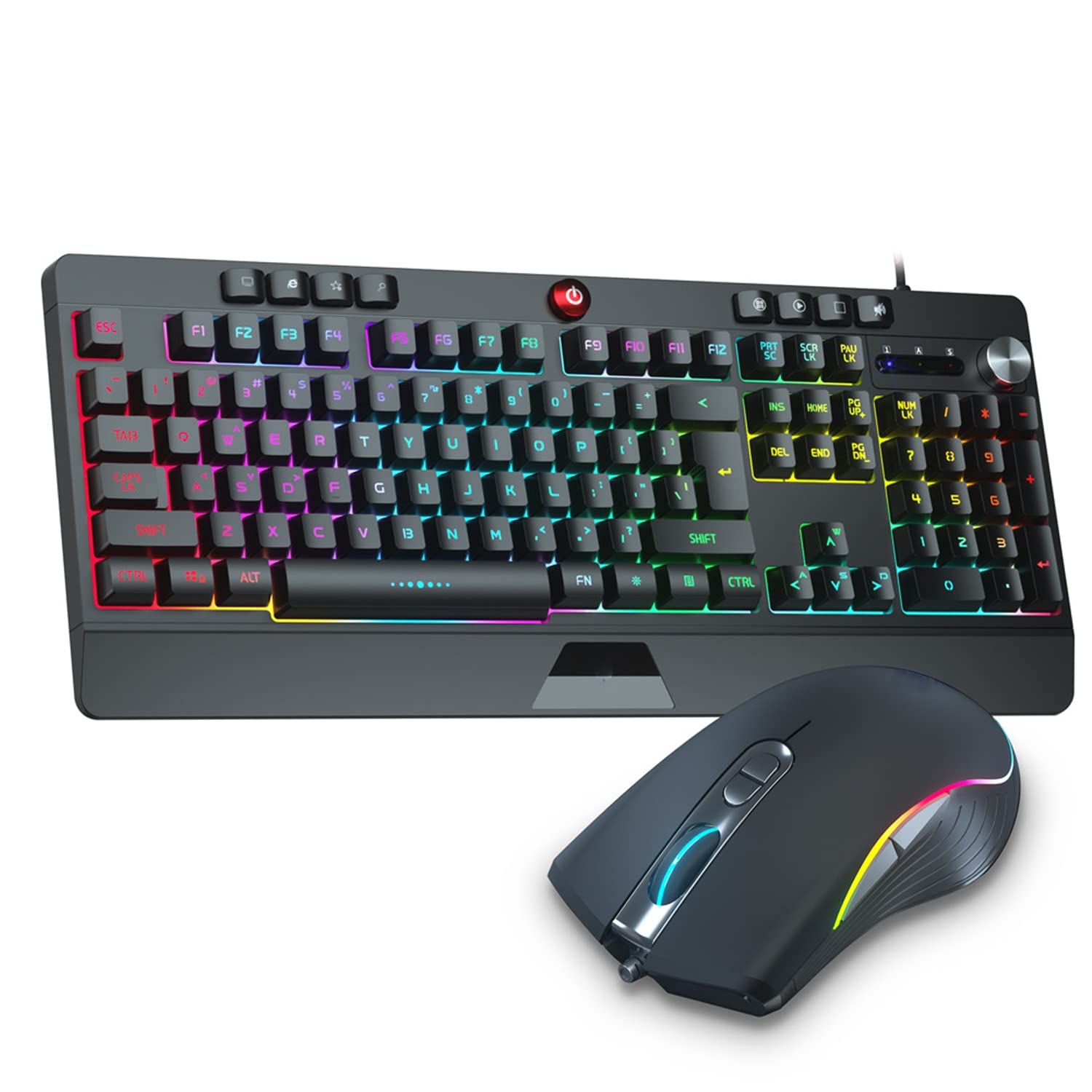 EXHNLE Gaming Keyboard and Mouse Combo Rainbow LED Backlit USB Wired Key Board with Mice Compatible with PC Computer Gamers (Color : Black)