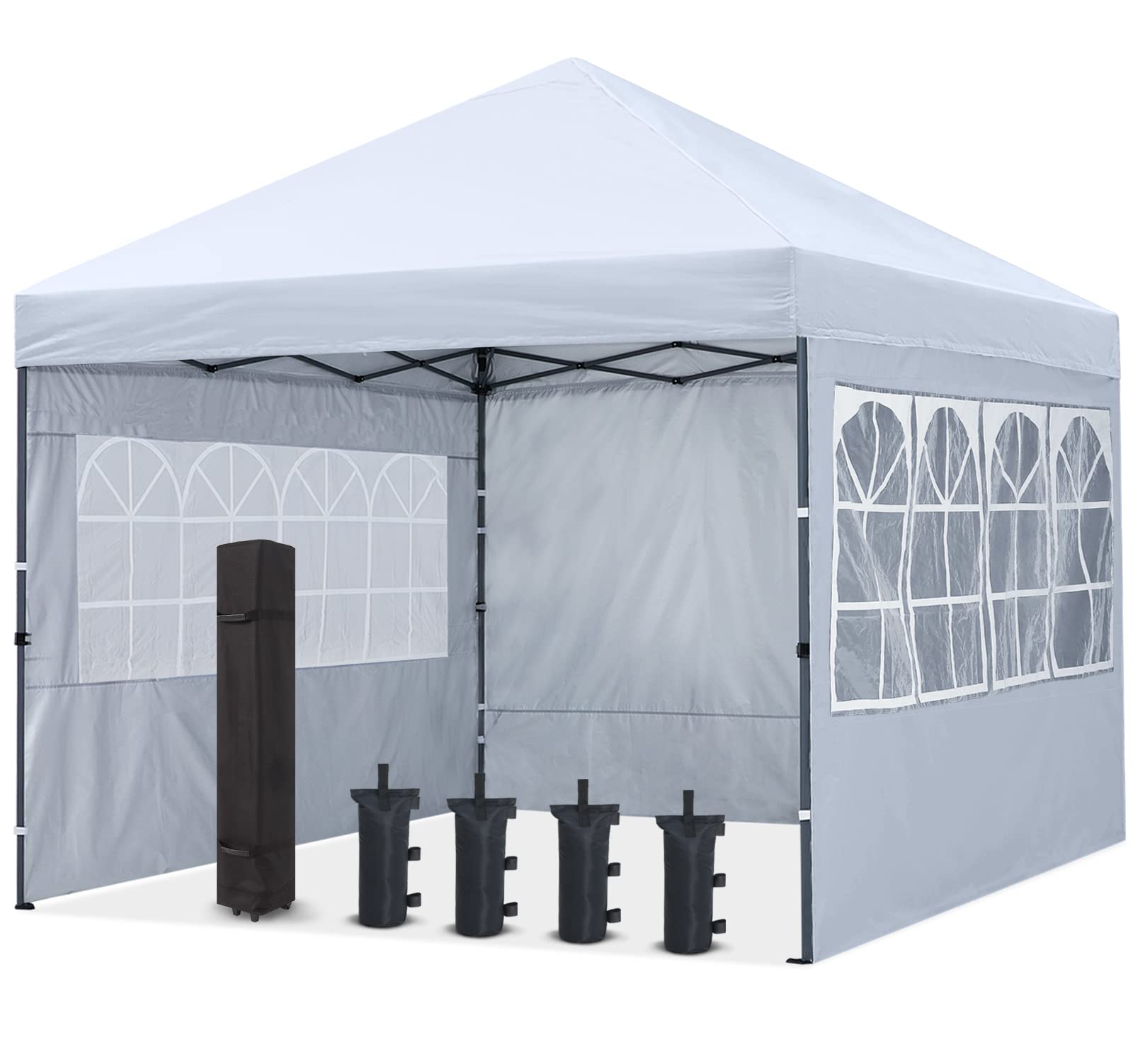 COOSHADE 10X10Ft Pop up Canopy Tent Enclosed Instant Folding Canopy Shelter with Elegant Church Window Outdoor Pavilion Cater Party Wedding BBQ Events Tent(White)