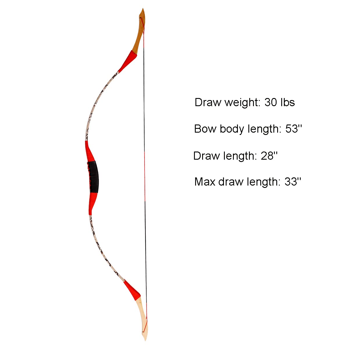 Cupid Traditional Recurve Bow Set 53'' Archery Hunting Handmade Horse Bow Longbow 30-50 lbs (White Fish Scales, 30lbs)