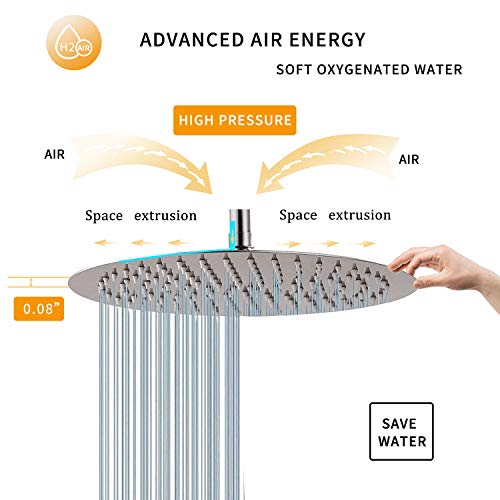GGStudy Round 12 Inch Stainless Steel Shower Head - Rain Style Shower Head Brushed Nickel