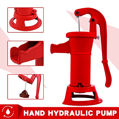 Samger Durable Antique Pitcher Hand Water Pump Cast Iron Red Hand Well Pump 25ft Maximum lift Manual Water Transfer Pump Boost Fountain for Outdoor, Yard, Pond, Garden Decoration Kit